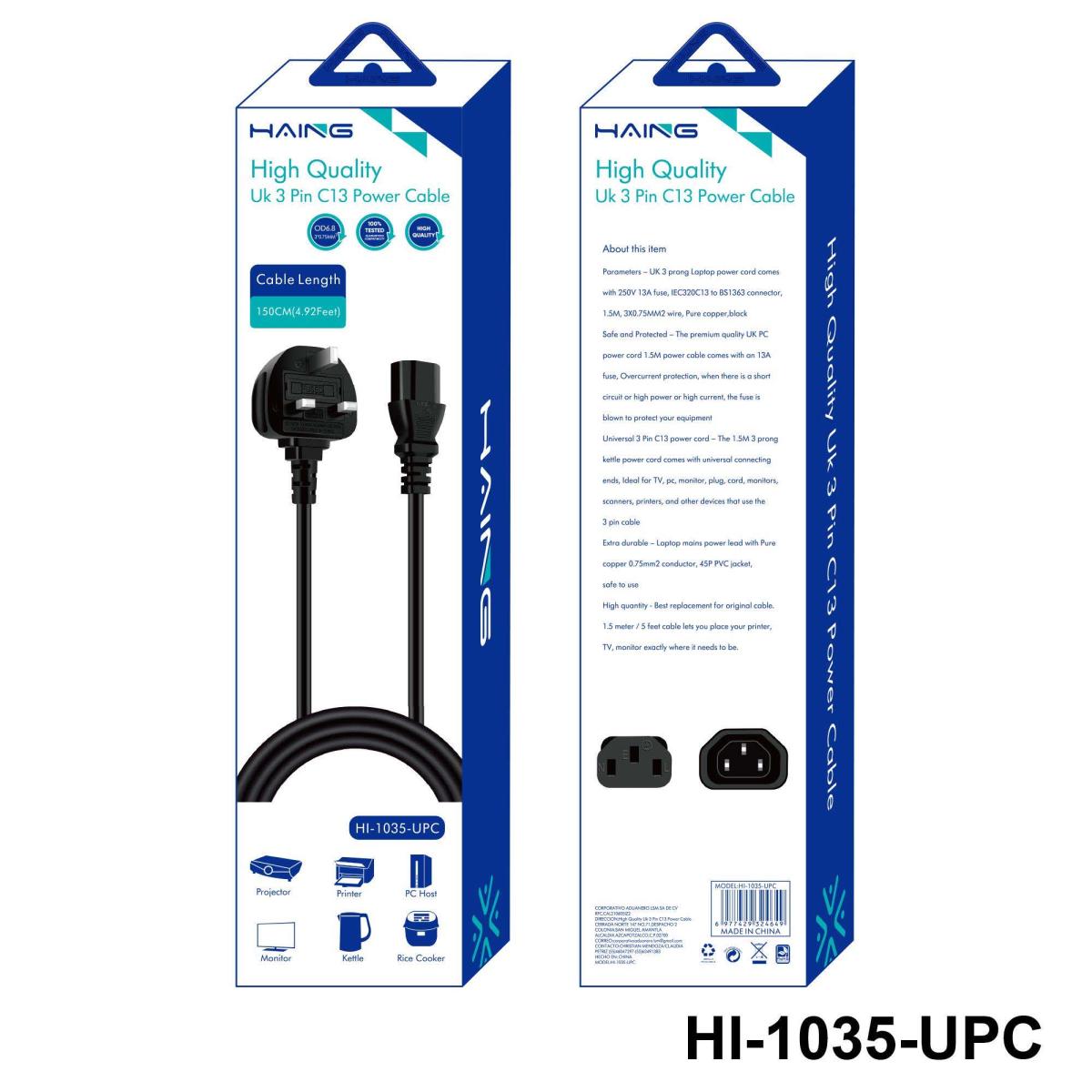 HAING HI-1035-UPC-150C MK 3 Pin to C5 Power Cable 1.5M – iGeek Megastore