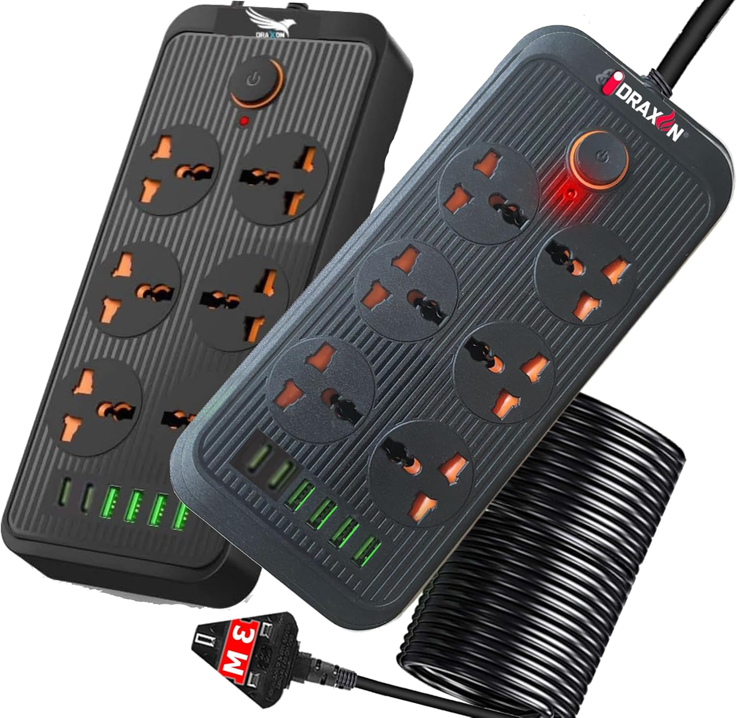 Draxon Multi Plug Extension Cord Socket 6 Way Electrical Outlet Extend ...